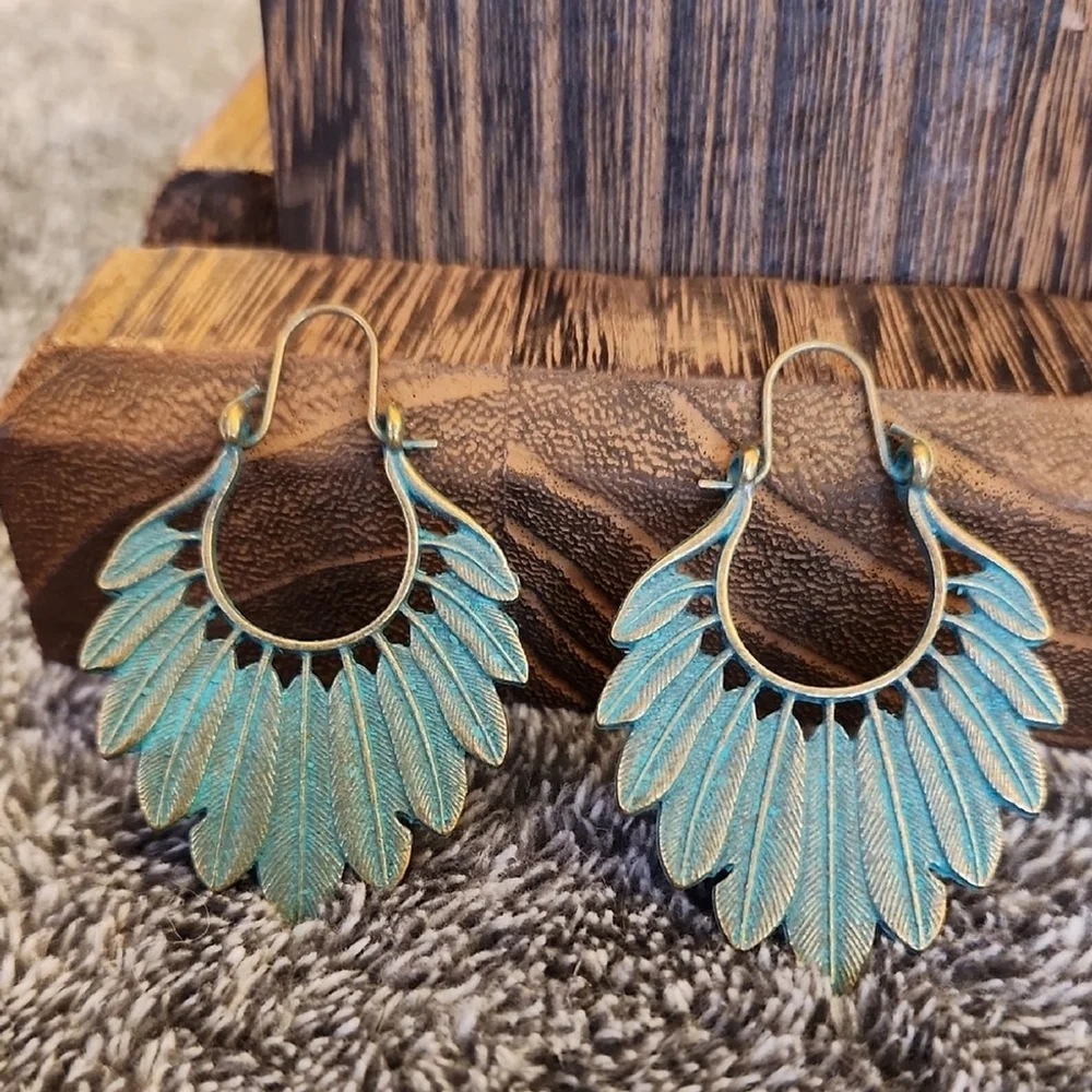 Jewelry | Blue Metal Fan Shaped Earrings Vintage Appeal | Poshmark